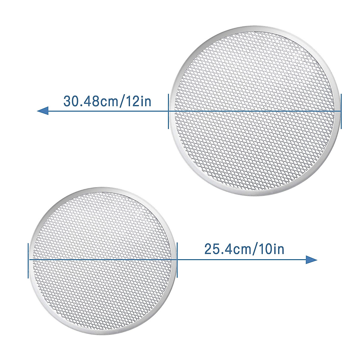 Milkary 4 Pieces Seamless Round Pizza Screen, 2 Pieces 12 inch Aluminum Mesh Pizza Screen and 2 Pieces 10 inch Pizza Mesh Baking Tray for Home Kitchen Restaurant Supplies