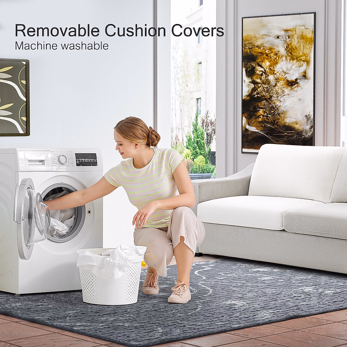 ELUCHANG Convertible Sectional Sofa, L Shaped Couch, Natural Linen Fabric Sofa Couches with Extra Deep Seats, Big Comfy Couch Upholstered Modern Couch Sofa Corner Sofa for Living Room, Office, Ivory