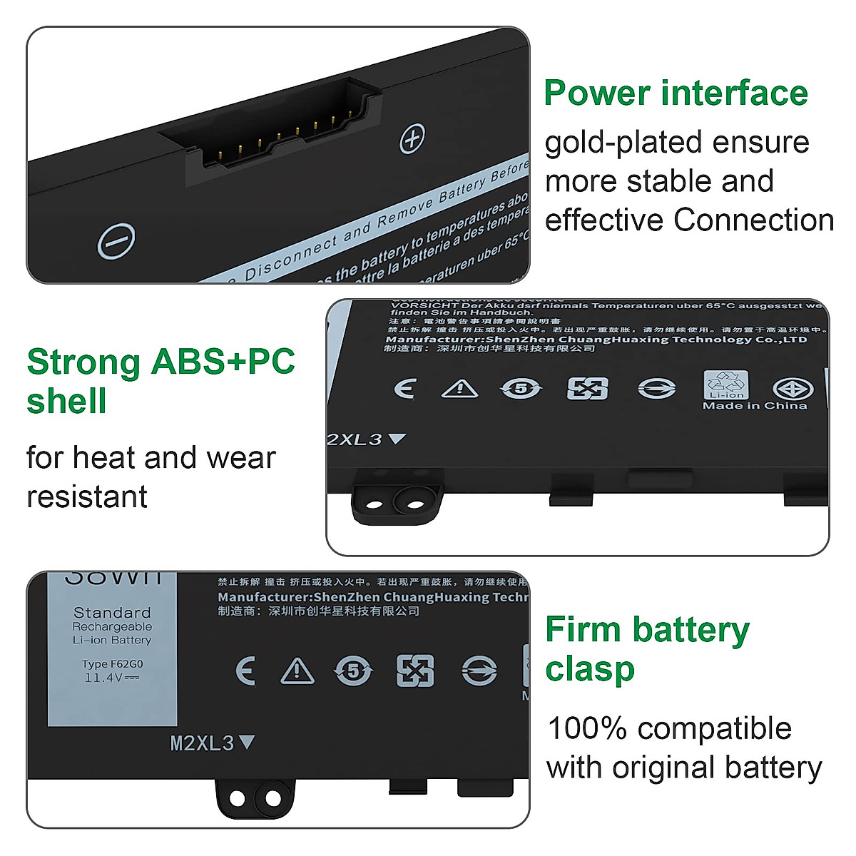 OUSIDE 38WH 39DY5 F62G0 Laptop Battery for Dell Inspiron 13 7000 5370 7370 7373 7380 7386 2-in-1 P83G002 P87G001 Vostro 13-5370-D1505G Series Notebook 0F62G0 RPJC3 39DY5 RPJC3 0RPJC3 11.4V