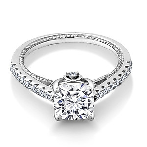 Gem Stone King 925 Sterling Silver Cushion 7MM Gemstone Birthstone and White Created Sapphire Engagement Ring | Wedding Engagement Anniversary Promise Ring For Women