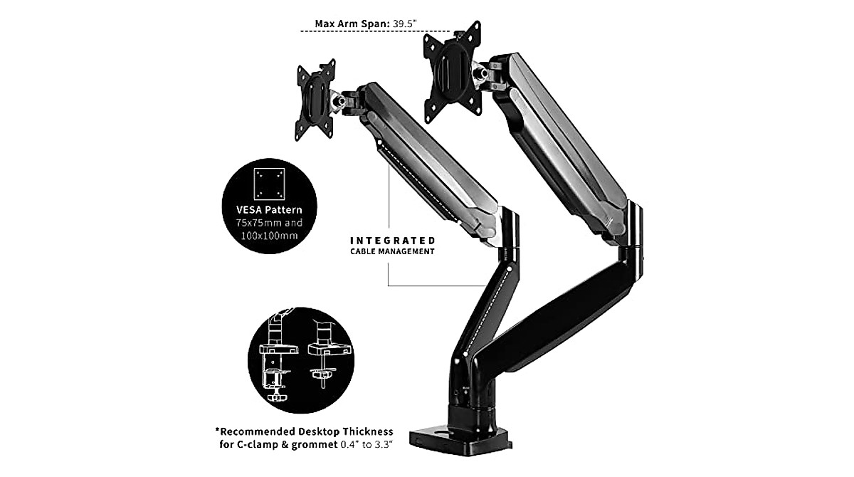 VIVO Dual Monitor Arm for Ultrawide Screens - Ergonomic Mount