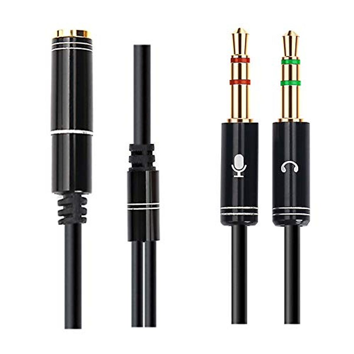 NANYI 3.5mm 4 Pin Female to 2x3.5mm 3 Pin Male Headphone Converter Head Audio Splitter Y Adapter Cable, 0.3M 1FT (Black)