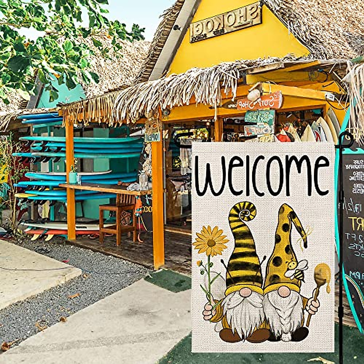 CROWNED BEAUTY Summer Gnomes Garden Flag Welcome Sunflower Bee Honey Yard 12x18 Inch Small Double Sided Outside Decoration Party Farmhouse Décor