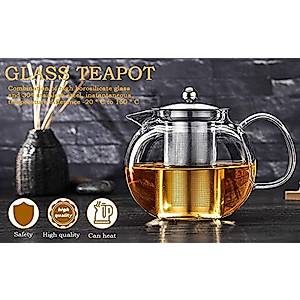 Small Teapot, Teapot with Infuser, Glass Tea Kettle Stovetop Safe, Blooming and Loose Leaf Tea Maker Set Gift for Women, 650ml/22oz