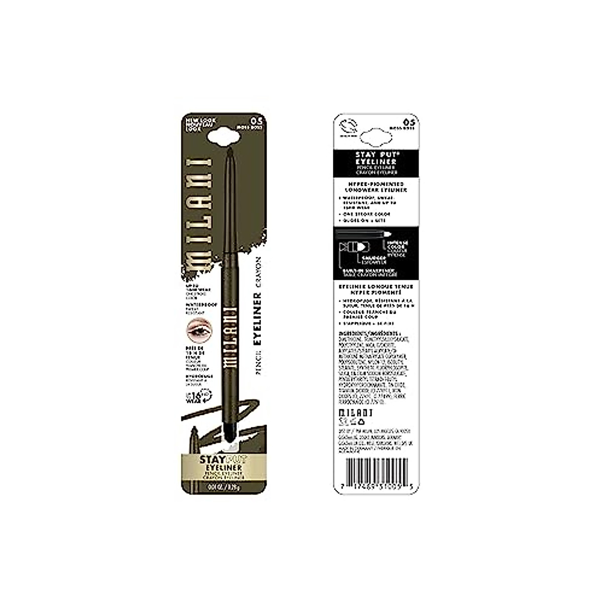 Milani Stay Put Eyeliner - Moss Boss (0.01 Ounce) Cruelty-Free Self-Sharpening Eye Pencil with Built-In Smudger - Line & Define Eyes with High Pigment Shades for Long-Lasting Wear