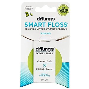 DrTung's Smart Floss - Natural Floss, PTFE & PFAS Free Floss, Gentle on Gums, Expands & Stretches, BPA Free Floss - Natural Dental Floss Cardamom Flavor (Pack of 9)