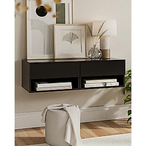 Aienvey Floating Nightstand, Small Modern Floating Nightstand with Drawer, Floating Shelves for Bedroom, Bathroom, Black