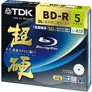 TDK Blu-ray BD-R DL Disk | Super Hard Coating Surface 50GB Blueray 4x Speed 5 Pack