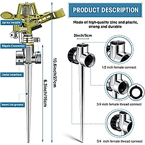 Zinc Alloy Garden Sprinklers 360 Degree Automatic Rotating Lawn Sprinkler with Water Stop Rings Adjustable Pulsating Sprinklers Yard Sprinkler Water Sprinklers for Yard Lawn Grass Irrigation (8)