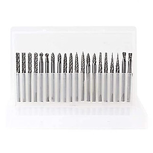 YUFUTOL 20pcs Solid Carbide Burr Set 0.118‘’（3mm）Shank Tungsten Carbide Rotary Files Burrs with 3mm Cutting Head Diameter Fits Most Rotary Drill Die Grinder for Woodworking,Engraving,Drilling,Carving