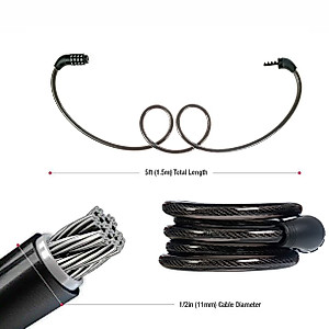 POLICE Bike Lock Cable, Combination Bicycle Lock, Cable Lock for Outdoor Equipment, 5ft