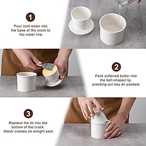 Husfunov Butter Crock with Water Line for Countertop, French Butter Dish with Lid, Ceramic Butter Keeper for Fresh Spreadable Butter, Butter Container Holder for Kitchen and Home Decor, White