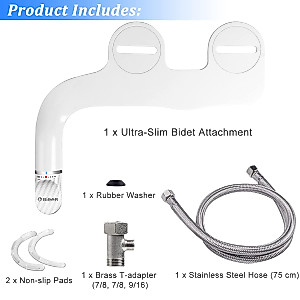 BIEAR Bidet Attachment For Toilet, Ultra-Slim Dual Nozzle Bidet Attachment Adjustable Water Pressure Non-Electric Fresh Cold Water Bidet Toilet Seat Attachment for Feminine and Posterior Wash (White)