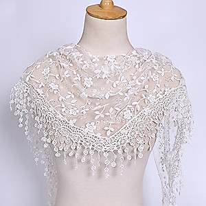 Cotchear Lace Scarf Floral Crochet Lightweight Tassel Sheer Wrap Scarves Shawl (White)