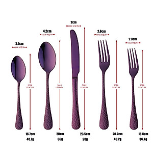 Bisda Purple Silverware Set, 20 Piece Premium 18/8 Stainless Steel Hammered Kitchen Utensil Flatware Cutlery Sets of 4, Mirror Polish, Dishwasher Safe