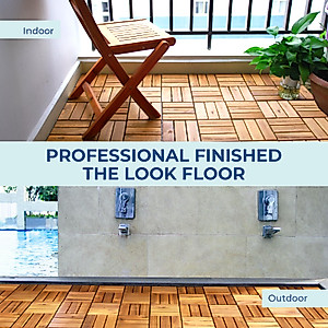 CLOVERHOLM 4Pcs Loop Ends Side Trim, 12 Inch Length Interlocking Deck Tile Edges, Outdoor Patio Flooring, Wooden Balcony Floor, Sturdy and Enduring Acacia Wood, Natural