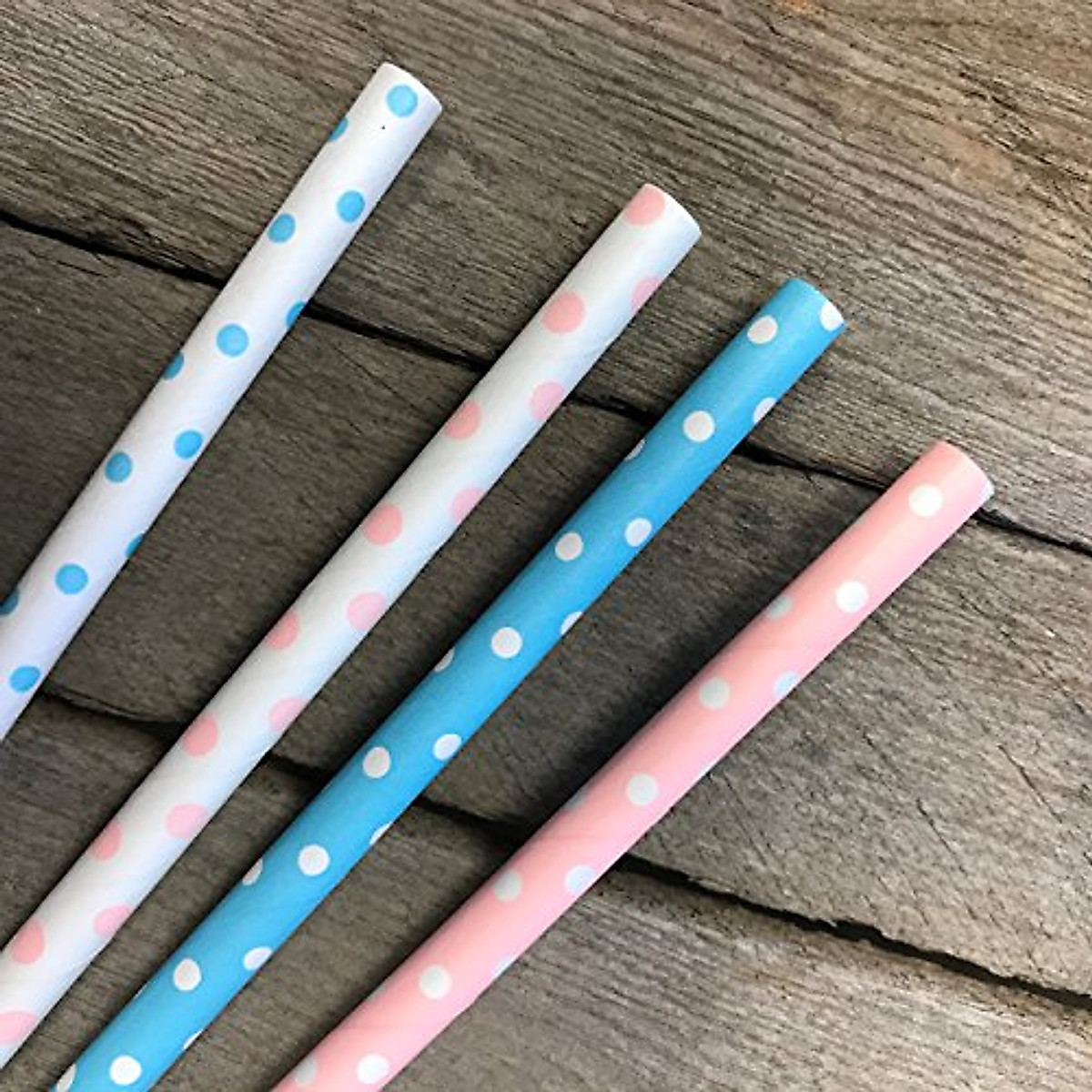 Gender Reveal Paper Straws - Light Blue Pink White - Polka Dot - 7.75 Inches - 100 Pack - Outside the Box Papers Brand