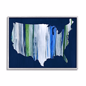 Stupell Industries Abstract Stripe United States of America Map Grey Framed Wall Art, 14 x 11, Blue