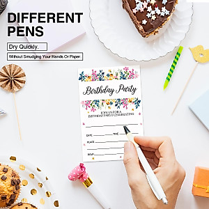 EUDOSI Wildflower Birthday Party Invitations Supplies Fill-In Set of 20 with Envelopes Floral Birthday Bash Invites Cards, Double Sided