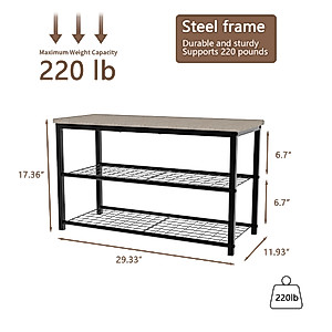 Rooflare Shoe Bench, 3 Tiers Shoe Rack for Entryway, Storage Organizer with Two Iron Shelf and top for Board, Shoe Shelf, Metal Steel Frame, Black, Durable