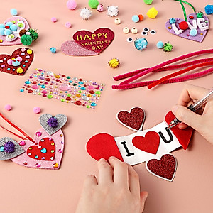 Valentines Day Crafts for Kids - 361PCS DIY Valentines Heart Craft Set for School Gift, 108 Hearts, 50 Googly Eyes, 60 Pom Poms, 36 Wooden Beads, Craft Supplies for Valentines Party Favor Decoration