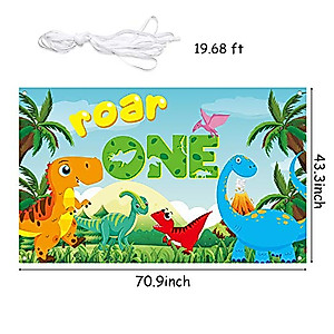 WATINC Roar One Birthday Backdrop Banner Dinosaur Theme 1 Year Old Wild Forest XtraLarge Background Photo Booth Photography Baby Shower Polyester Party Decorations Supplies for Home Studio 71x43 Inch