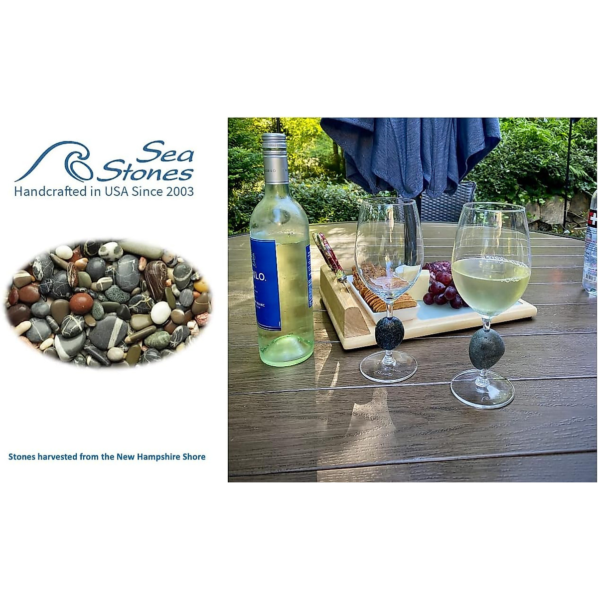 Sea Stones “Touchstone” Universal Wine Glass Set of 2-18oz Thin Rim, Long Stem Summer Glassware - Artisan River and Ocean Stone - Perfect for Birthday, Wedding and Anniversary or New House