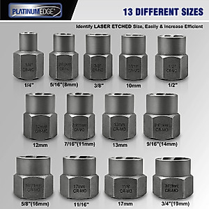 PLATINUMEDGE Bolt Extractor Tool Set, 13 Pieces Impact Bolt & Nut Remover Set, Stripped Lug Nut Remover, Extraction Socket Set for Easy Out Rusted Rounded Damaged Nuts Sockets and Bolts, Cr-Mo