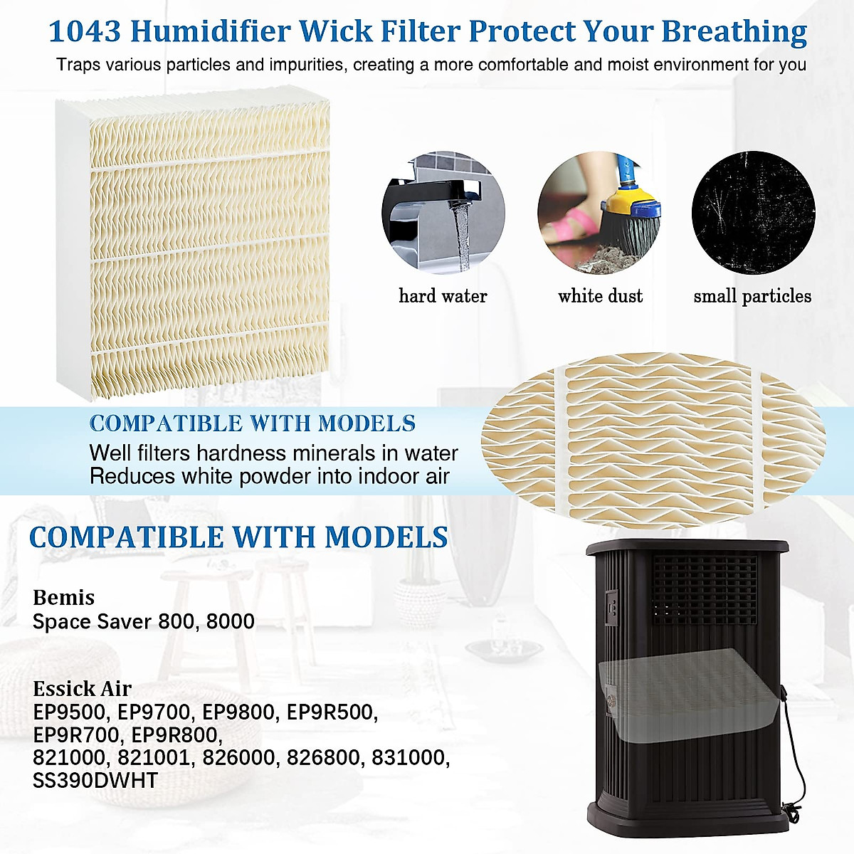 Fetechmate 2 Pack 1043 Humidifier Wick Filter Replacement for Essick Air AIRCARE EP9500 EP9700 EP9800 EP9R500 EP9R800 826000 826800 831000 and Bemis Space.Saver 800 8000 Series Humidifiers