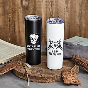 Maxcheck 2 Pcs 30th Birthday Gift for Women Mens Rip to My 20s, Death to My 20s Birthday Party, White and Black Skinny Tumblers with Lids and Straws, Funny Christmas Gift for Couple