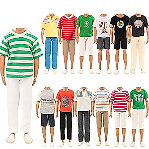 BARWA Lot 3 Sets Fashion Outfit Clothes 3 Tops with 3 Trousers for 12 inch Boy Friend Doll