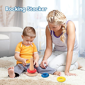 Adena Montessori Baby Toys for 6-12months Rocking Stacker Designed for Toddlers