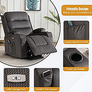 Consofa Lift Chair, Lift Chairs Recliners for Elderly, Lift Chair with Massage and Heat, Power Lift Chair with USB Port, 2 Cup Holders, 4 Pockets, Fabric (Brown)