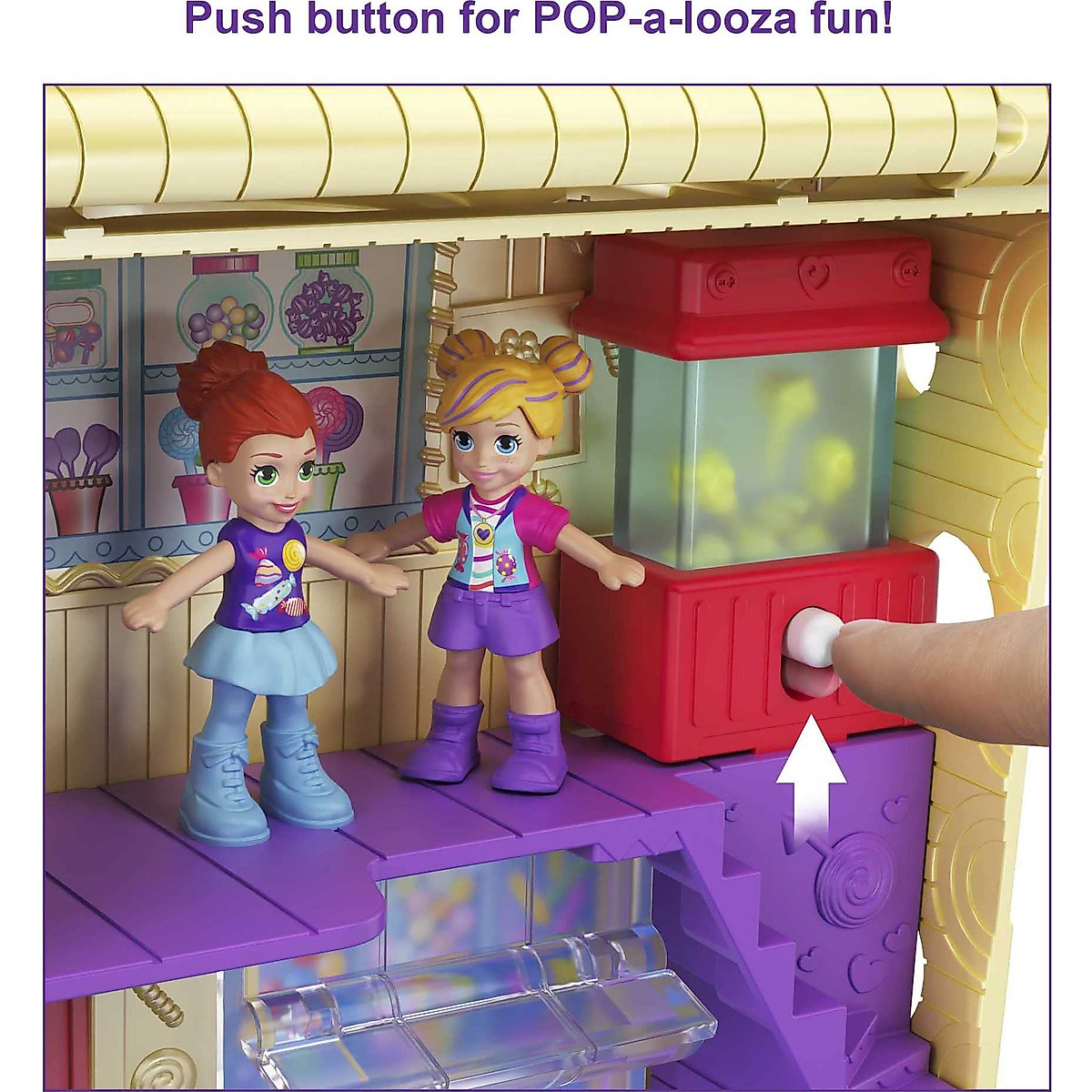 Polly Pocket Pollyville Candy Store with 4 Floors of Fun, Micro Polly & Lila Dolls, 1 Sticker Sheet and 5 Micro Accessories
