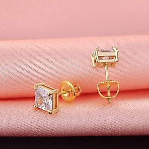 DELECOE 2 Pairs 14K Gold Screw On Earring Backs for Diamond Studs 925 Stering Silver Hypoallergenic Screw Backs Replacement Screw on Earrings Back Fit Post Sizes .032'/0.8mm