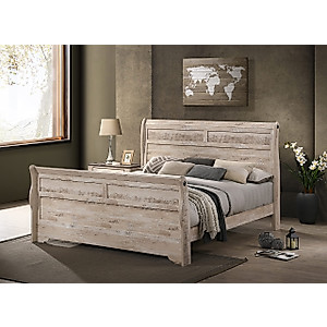 Roundhill Furniture Imerland Bed White-wash Finished 6-Piece Sleigh Headboard Bedroom Set, King