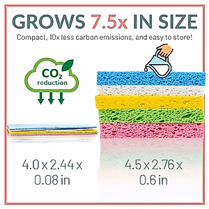 bioGo 10 Pack Compostable Pop-Up Sponges - Expanding, Non-Scratch, Plant-Based Dish Sponges - 10 Color Sponges - Compostable Pop Up Sponge - Rainbow Sponges - Kitchen Pop Up Sponges