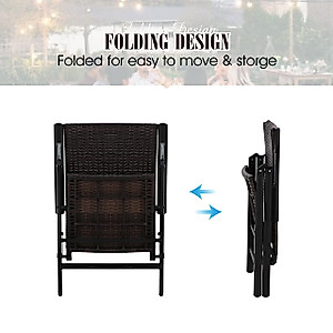 PHI VILLA Patio Wicker Dining Chairs Set of 2, Adjustable Folding Patio Chairs Outdoor Rattan Wicker Chairs for Deck, Porch, Poolside, Yard