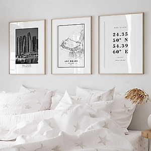 Dear Mapper Abu Dhabi United Arab Emirates View Abstract Road Modern Map Art Minimalist Painting Black and White Canvas Line Art Print Poster Home Decor (Set of 3 Unframed) (12x16inch)