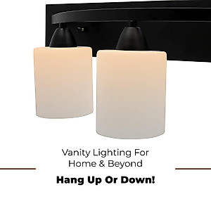 Dorence Bathroom Vanity Light Fxiture | Interior Bathroom Lighting Bar with Modern Milk Glass Shade | Bathroom Lights Over Mirror | Matte Black, 3 Lights, E26 100W LED, Bulbs not Included