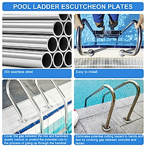 4pcs Pool Ladder Escutcheon, Stainless Steel Escutcheons Plates Pool Escutcheon Replacement Cover Fits for 1.9 Inch Inner Diameter Tubing Pool Handrail Cover Ladders for Inground Pools Accessories