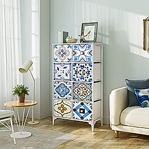 LYNCOHOME White Dresser for Bedroom, Tall Dresser with 8 Drawers, Fabric Storage Tower Drawer Dresser for Closet, Entryway, Living Room, Hallway, Nursery Room