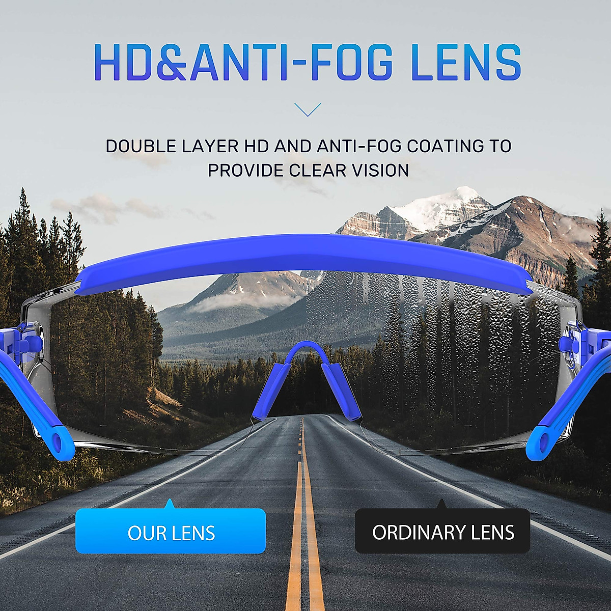 MEIGIX Anti Fog Safety Glasses Safety Goggles Over Glasses Protective Glasses with Anti Scratch Lenses Adjustable Frame And Temples,Clear, Lab Eyewear Goggles for men & Women(Blue 1 Pair)