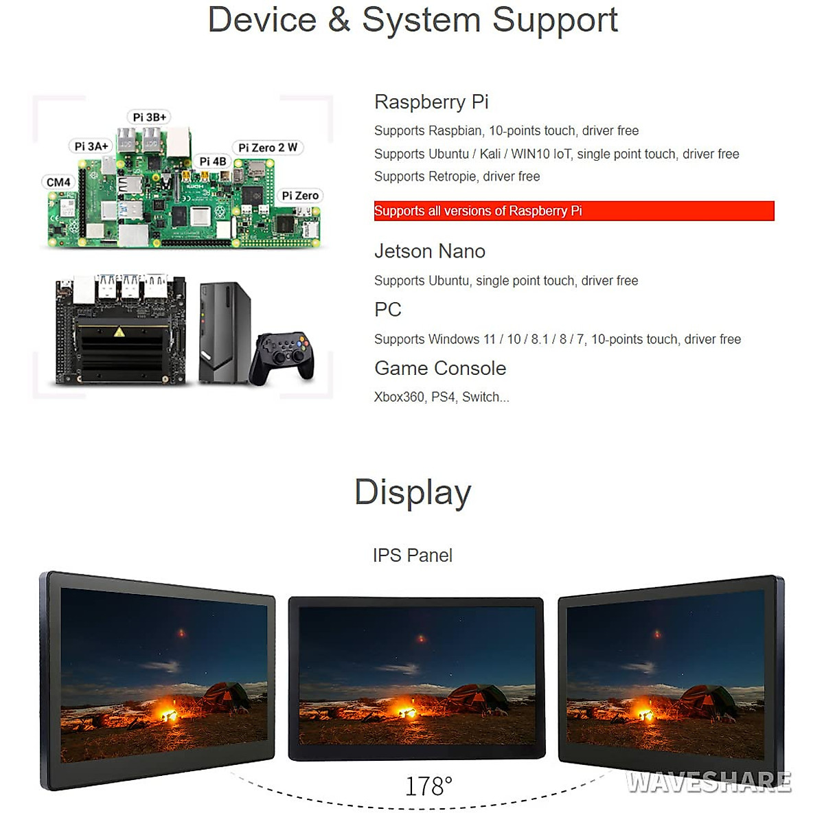 waveshare 11.6inch Capacitive Touch Screen LCD with Case Compatible with Raspberry Pi 4B/3B+/3A+/2B/B+/A+/Zero/Zero W/WH/Zero 2W CM3+/4 1920×1080 Resolution HDMI IPS Supports Jetson Nano/Windows