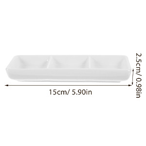 6 Inch Pure White Ceramic 3-Compartment Appetizer Serving Tray Rectangular Divided Sauce Dishes for Spice Dish Soy Sauce