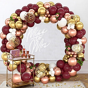 Burgundy Balloons Arch kits with Metallic Rose Gold and White Balloons for Wedding Valentines Day Women Birthday Bridal Baby Shower Wine Party Decorations
