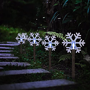White Solar Christmas Pathway, Snowflake Lights with Stake Outdoor Waterproof, 5-LED Decorative Lights for Garden Yard Street Pathway Park Christmas Wedding
