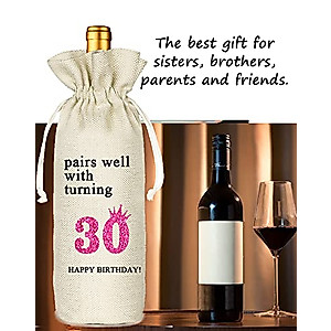 30th Birthday Wine Bag, Presents for 30st Birthday girl, 30 Years Old Gift Idea Wine Bag for Her Girl Friend, Sister, Birthday Party Decorations - Cotton linen drawstring wine bags