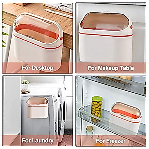 Benshukam Mini Trash Can with Lid, Mini Waste Basket for Desktop, Small Office Countertop Garbage Can, Mountable Tiny Wastebasket for RV, Dorm, Freezer, Laundry and More (Orange)