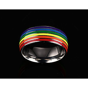 VNOX Custom Personalized Stainless Steel Gay Pride Rainbow Relationship Engagement Rings Weeding Band for Gay Lesbian Couples,Size 9
